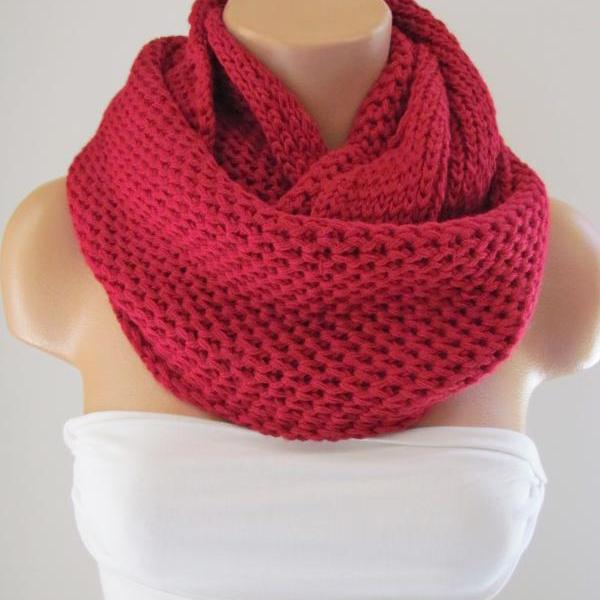 Red Infinity Loop Scarf,neck Warmer,handmade Circle Scarf,cowl Scarf ...