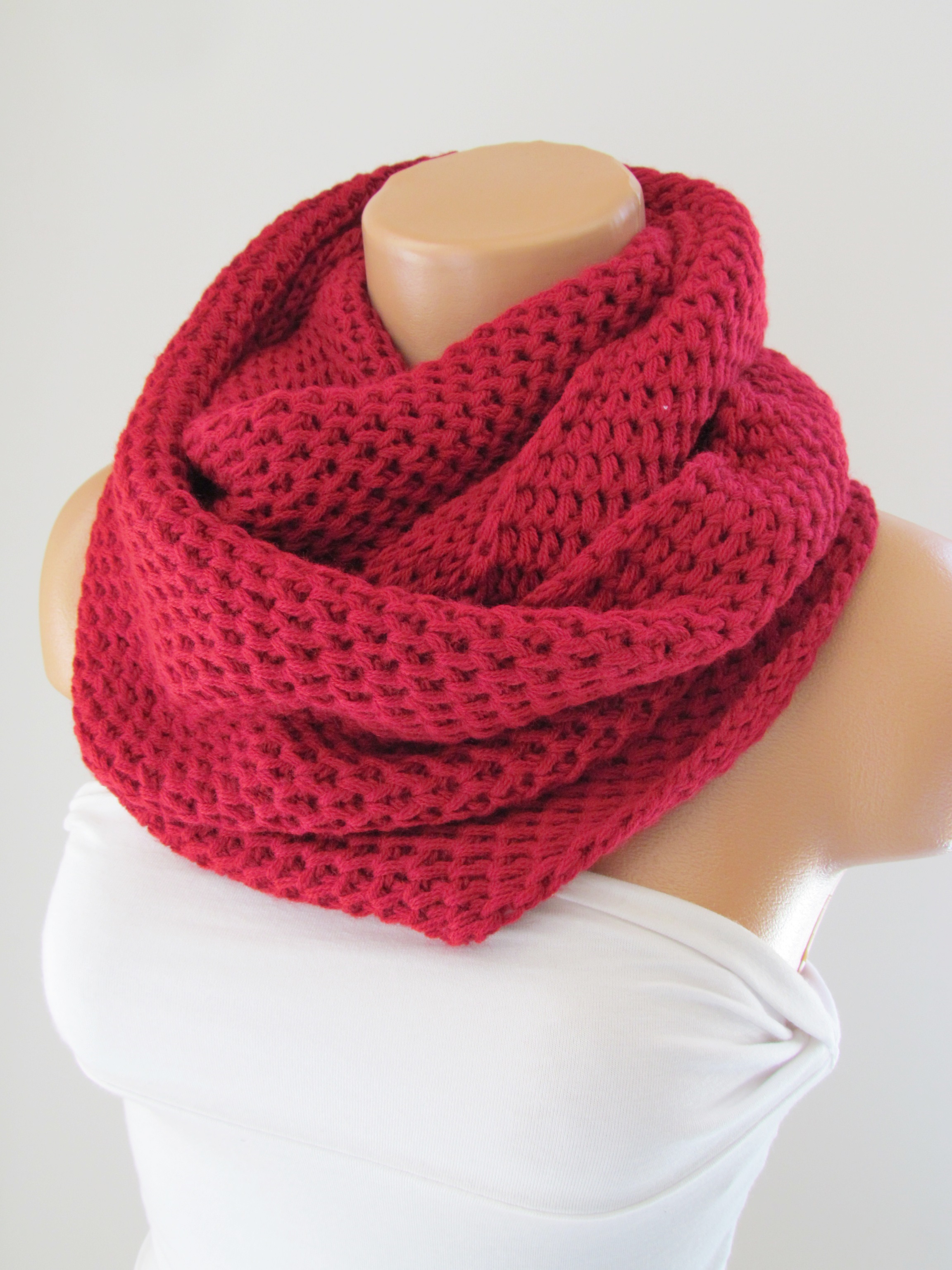 Red Infinity Loop Scarf,neck Warmer,handmade Circle Scarf,cowl Scarf ...