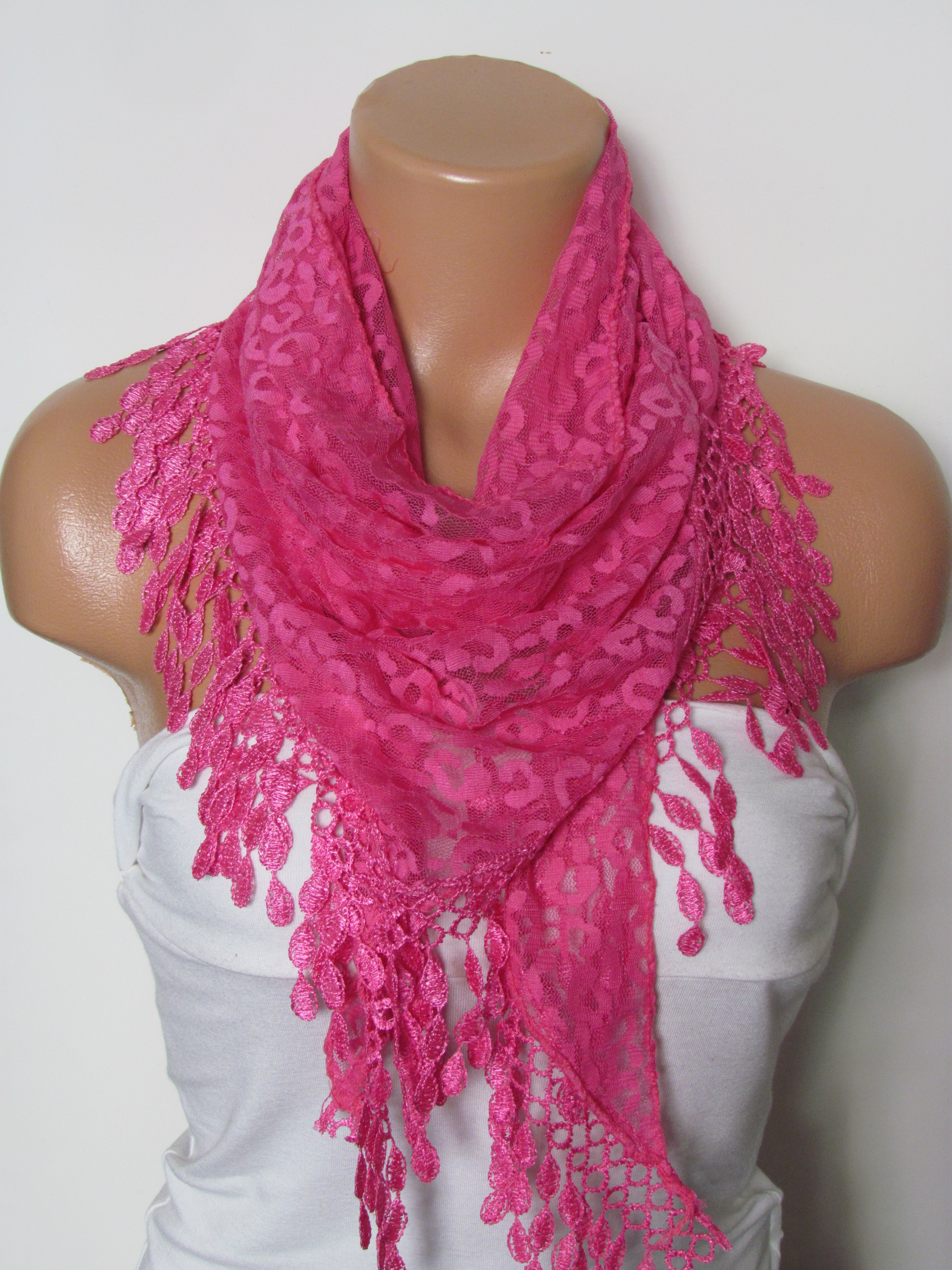Pink Long Scarf With Fringe-winter Fashion Scarf-headband-necklace ...